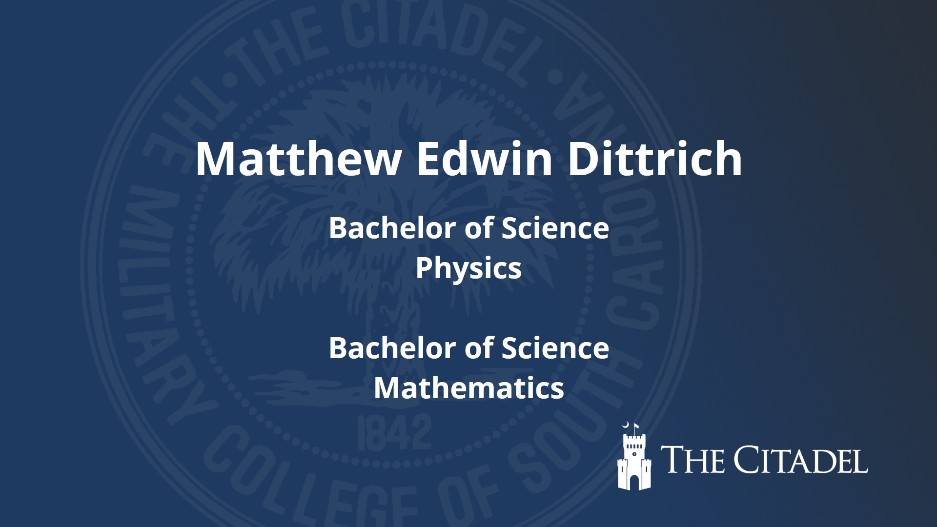 Matthew Edwin Dittrich - The Citadel Commencement
